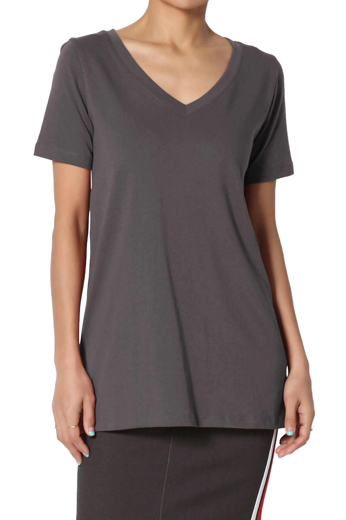 Women's Basic Cotton Span V-Neck Relxed Slim Fit Tee Tunic Length T-Shirt - Walmart.com