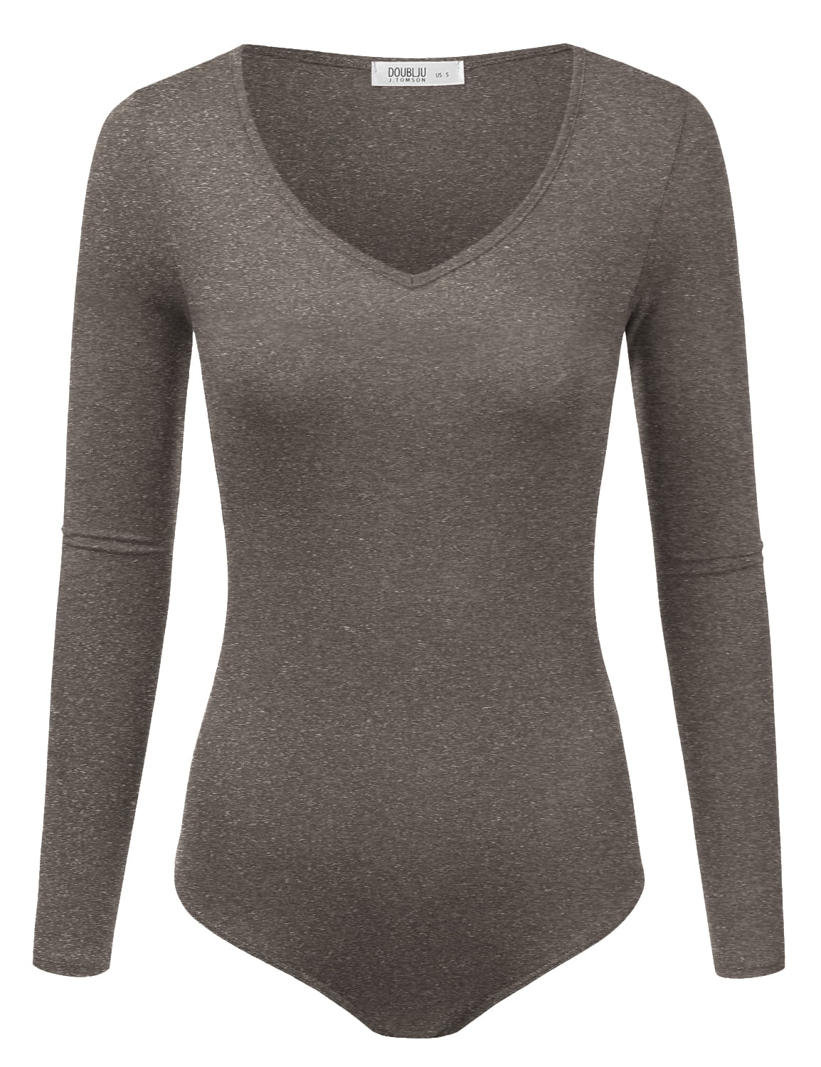 Women's Basic Long Sleeve Stretchy V-Neck Bodysuit Tops GREY 2XL Plus ...