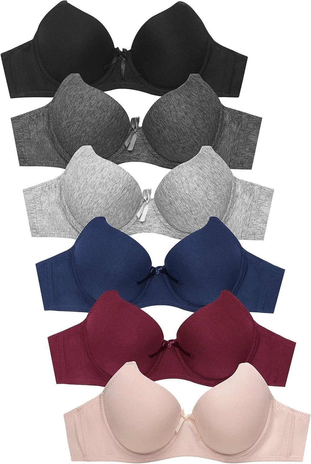 Women's Basic Plain Bras Packs of 6 - Various Styles, Adela, 38C ...