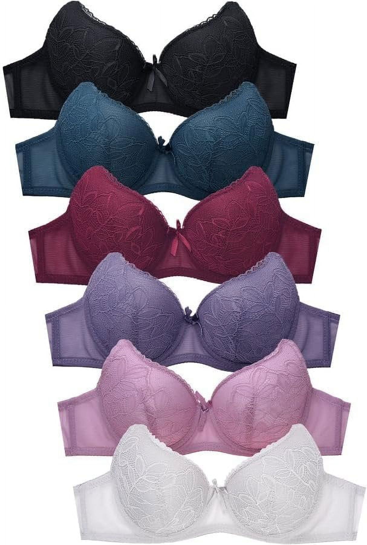 Women's Basic Plain Lace Bras Petite to Plus Size Pack of 6- Various ...