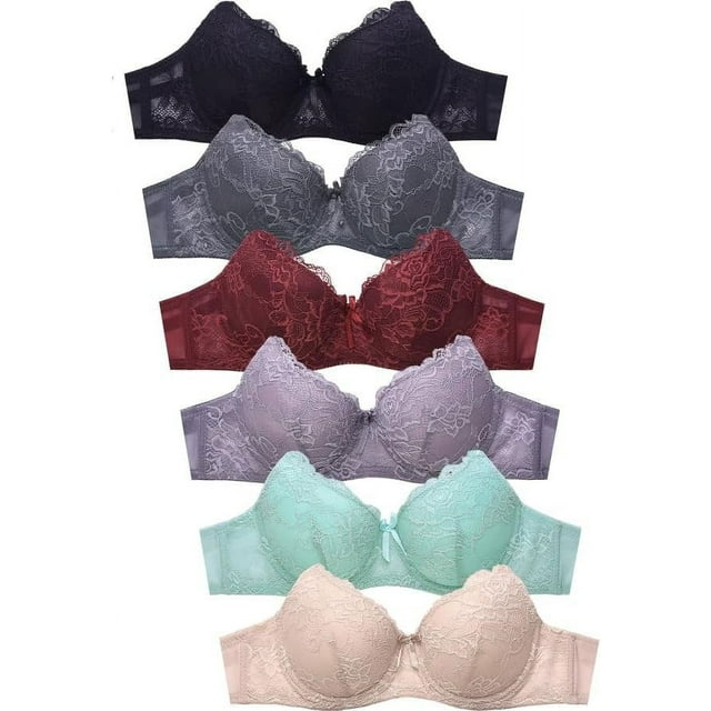 Women's Basic Plain Lace Bras Petite to Plus Size Pack of 6- Various ...