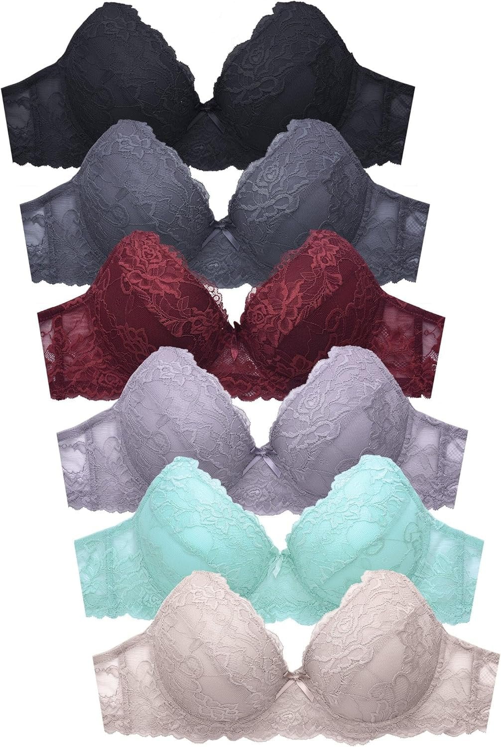 Women's Basic Plain Lace Bras Petite to Plus Size Pack of 6- Various ...