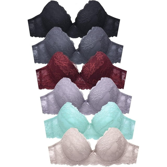 Women's Basic Plain Lace Bras Petite to Plus Size Pack of 6- Various ...