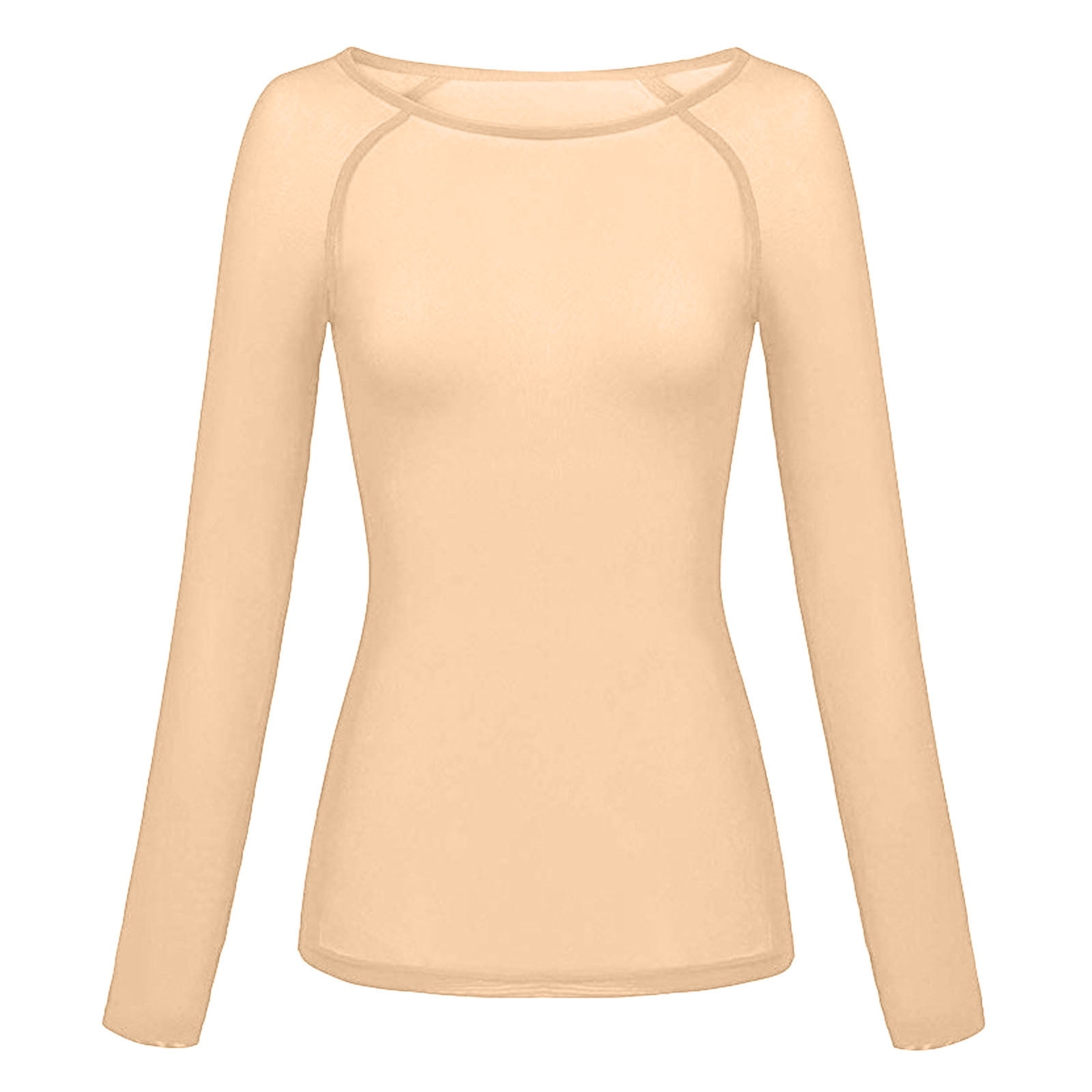 Women's Basic Shirts Long Sleeve Crew Neck Shirt Solid Print Khaki L ...