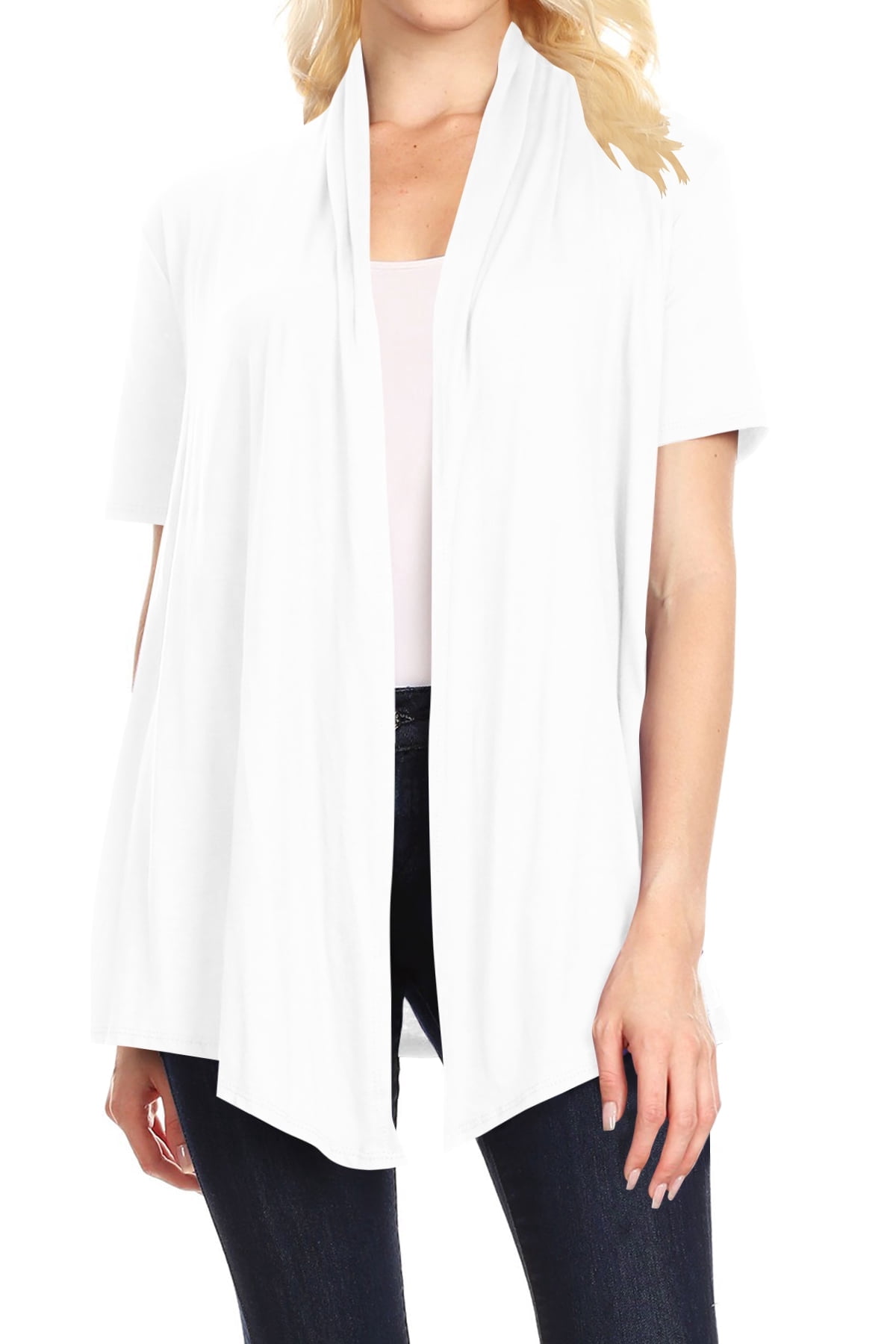 Women's Basic Short Sleeve Open Front Casual Comfy Office Work Wear ...