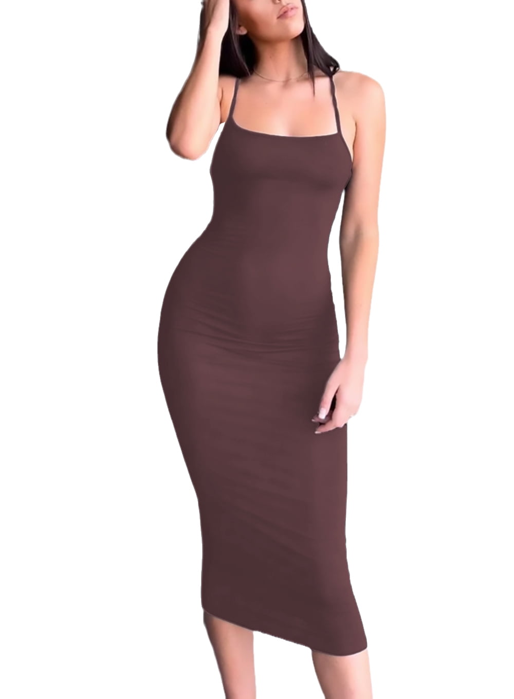 Women's Basic Solid Stretchy Bodycon Maxi Cami Dress M - Walmart.com
