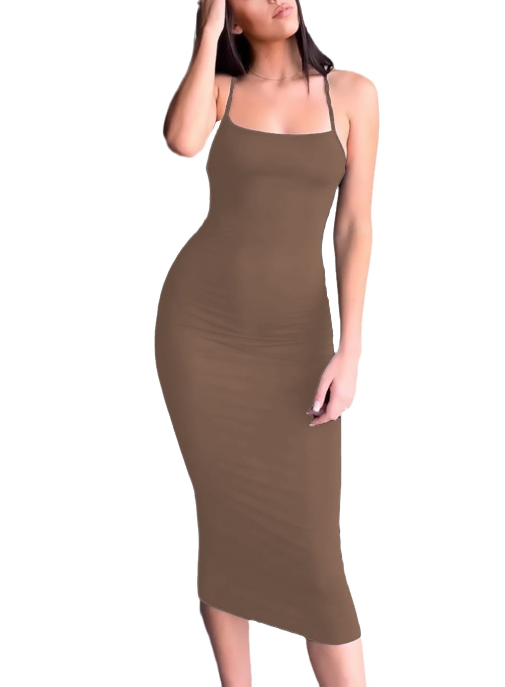 Women's Basic Solid Stretchy Bodycon Maxi Cami Dress S - Walmart.com