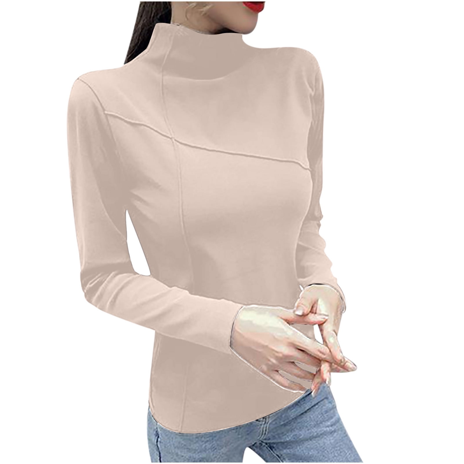 Women's Basic Turtleneck Long Sleeve Tops Warm Stretch Solid Color Slim ...