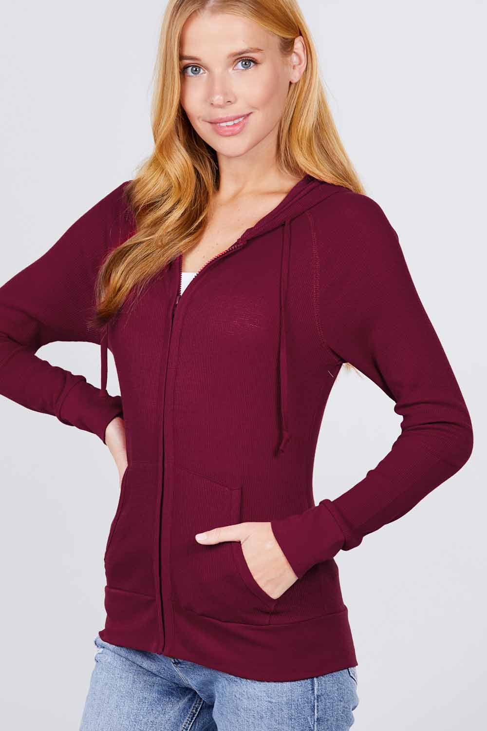 Women's Basic Zip Up Hoodie Thermal Jacket Lightweight Pockets ...
