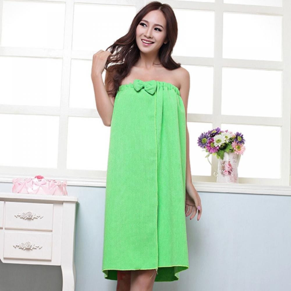 Women's Wearable Cotton Terry Bath Towel Wrap with Adjustable Velcro ...