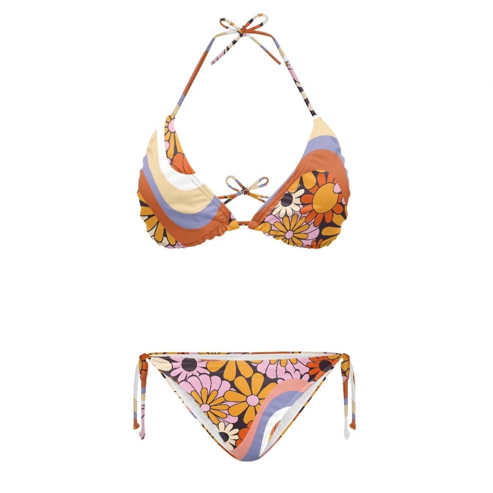Women's Bathing Suits 2 Piece Floral Halter High Cut Bikini Set Color ...