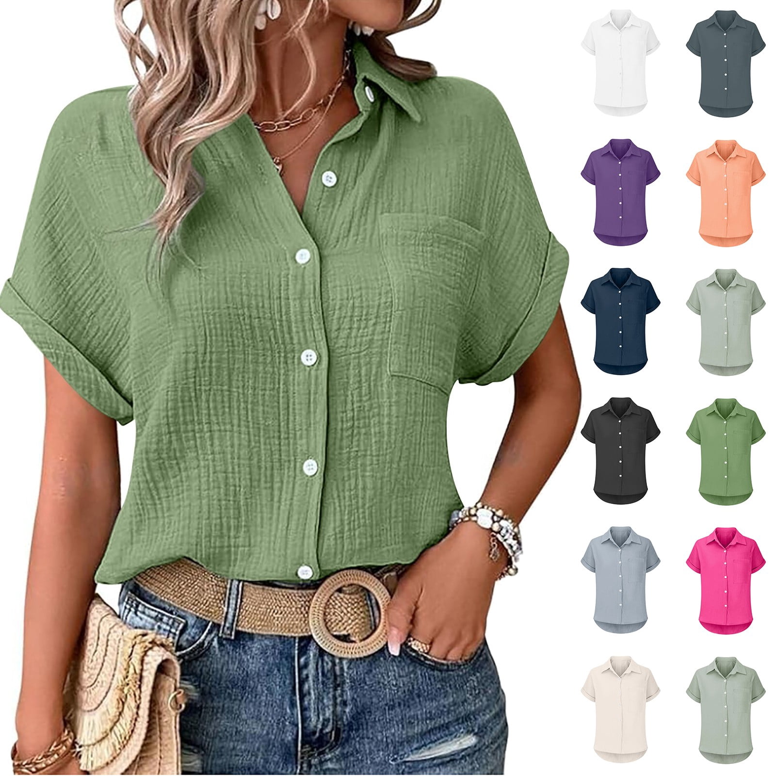 Women's Batwing Sleeve Blouse with Pocket Patched Double Layer Wrinkle ...