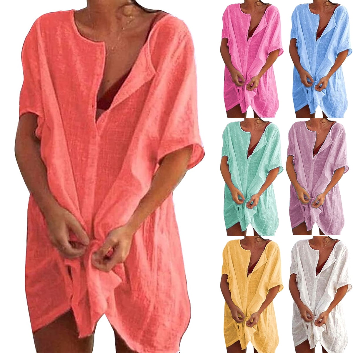 Women's Beach Bikini Cover Up Shirt Summer Swimsuit Beach Cover Up ...