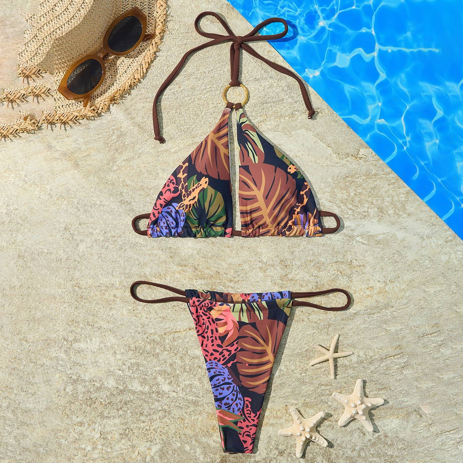 Women's Beach Personality Fashion Comfortable Sun Stripe Print Solid ...