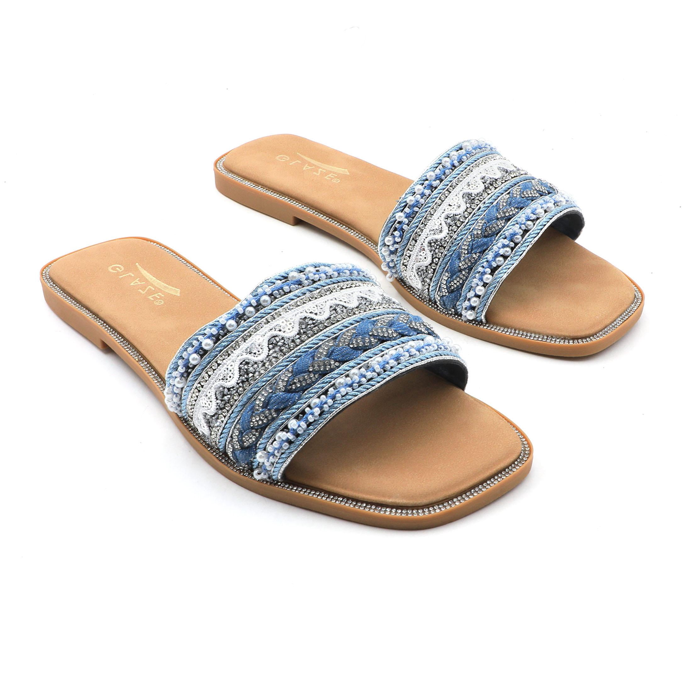 GJPBGK Women's Beaded Pearl Flip Flops Lightweight Summer Sandals with ...
