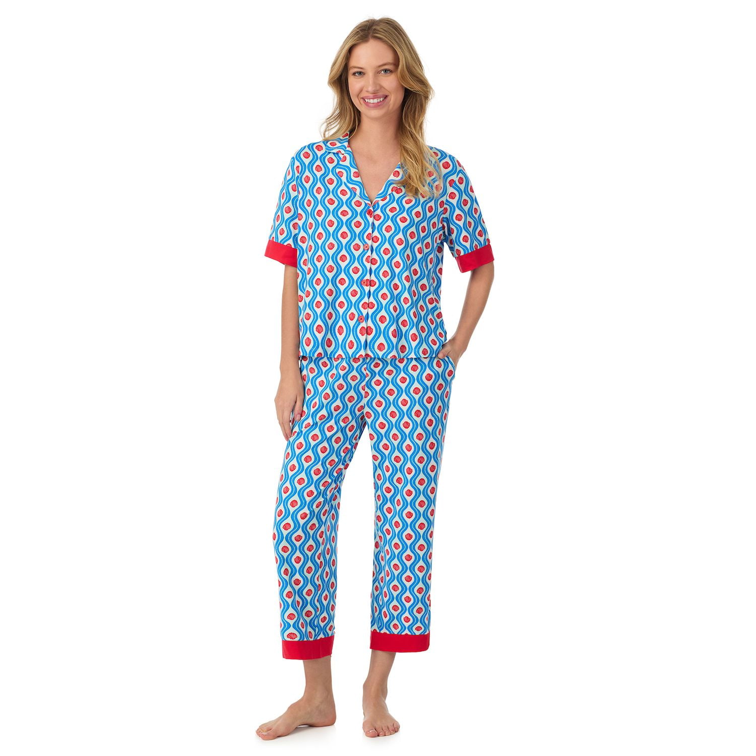 Women's Beauty Sleep Social Cozy Notch Pajama Top & Cropped Pajama Pants Pajama Set Color: Dont ...