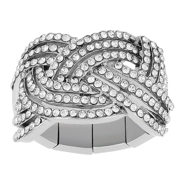 Women's Believe in Brilliance Fine Silver Plate Woven Stretch Fashion Ring with AAA CZ Stones ...