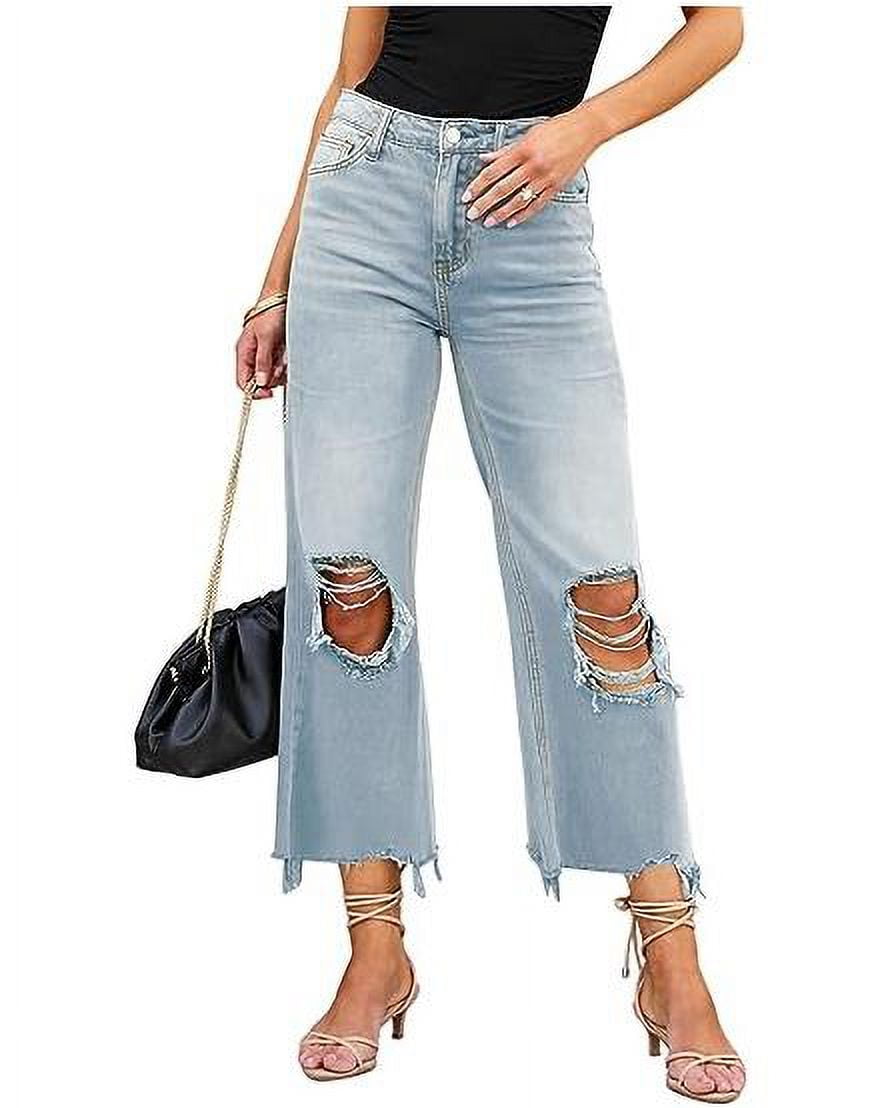 Women's Bell Bottom Jeans Classic High Waisted Flared Jean Pants Ripped ...