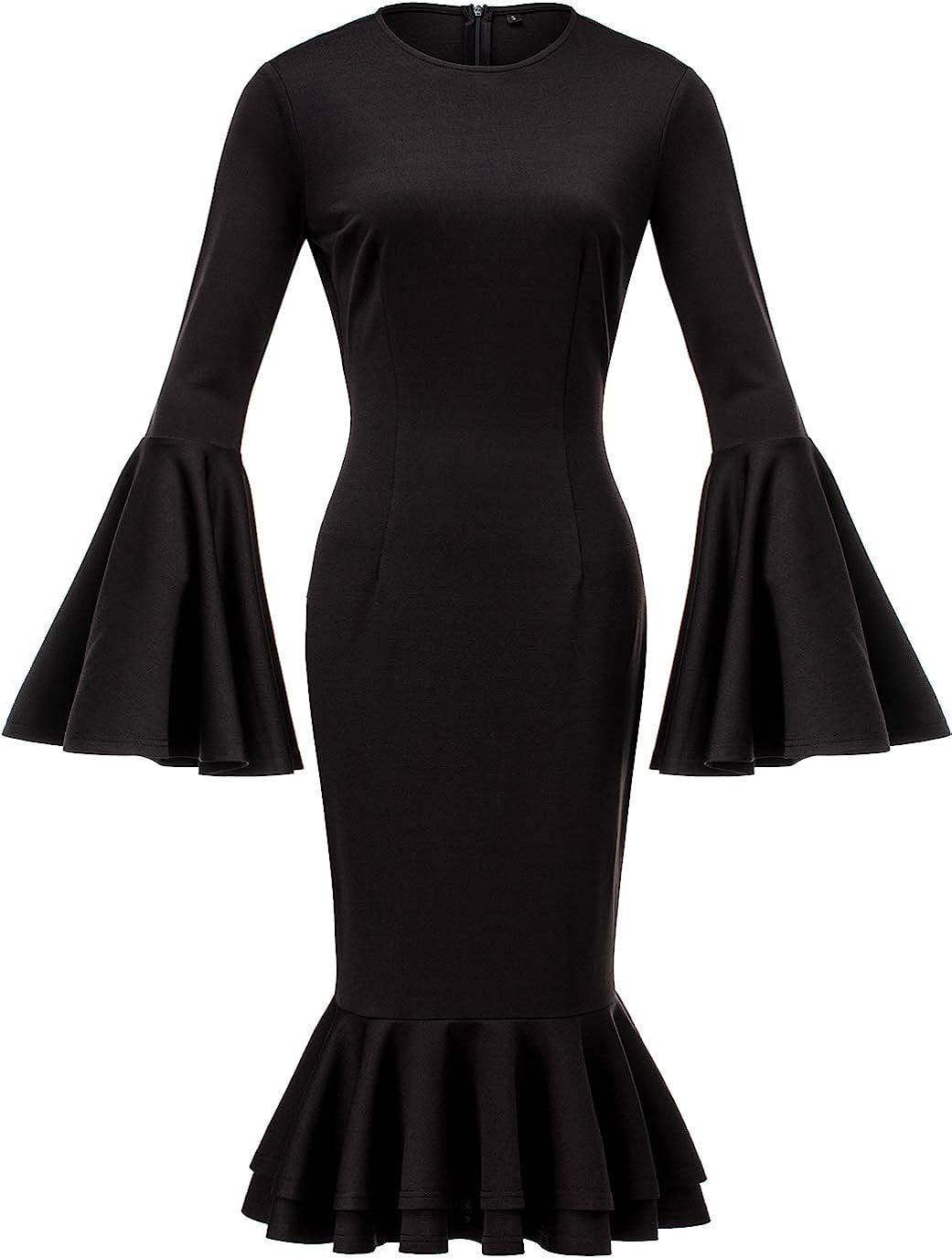 Women's Bell Sleeve Fishtail Dresses Bodycon Cocktail Party Pencil ...