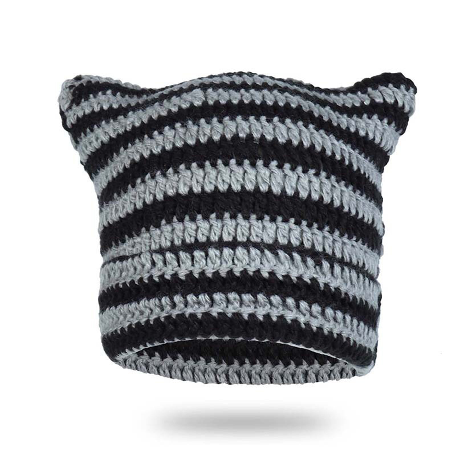 Women's Berets Winter Cat Ears Hat Warm Chunky Cable Knit Hats Soft ...