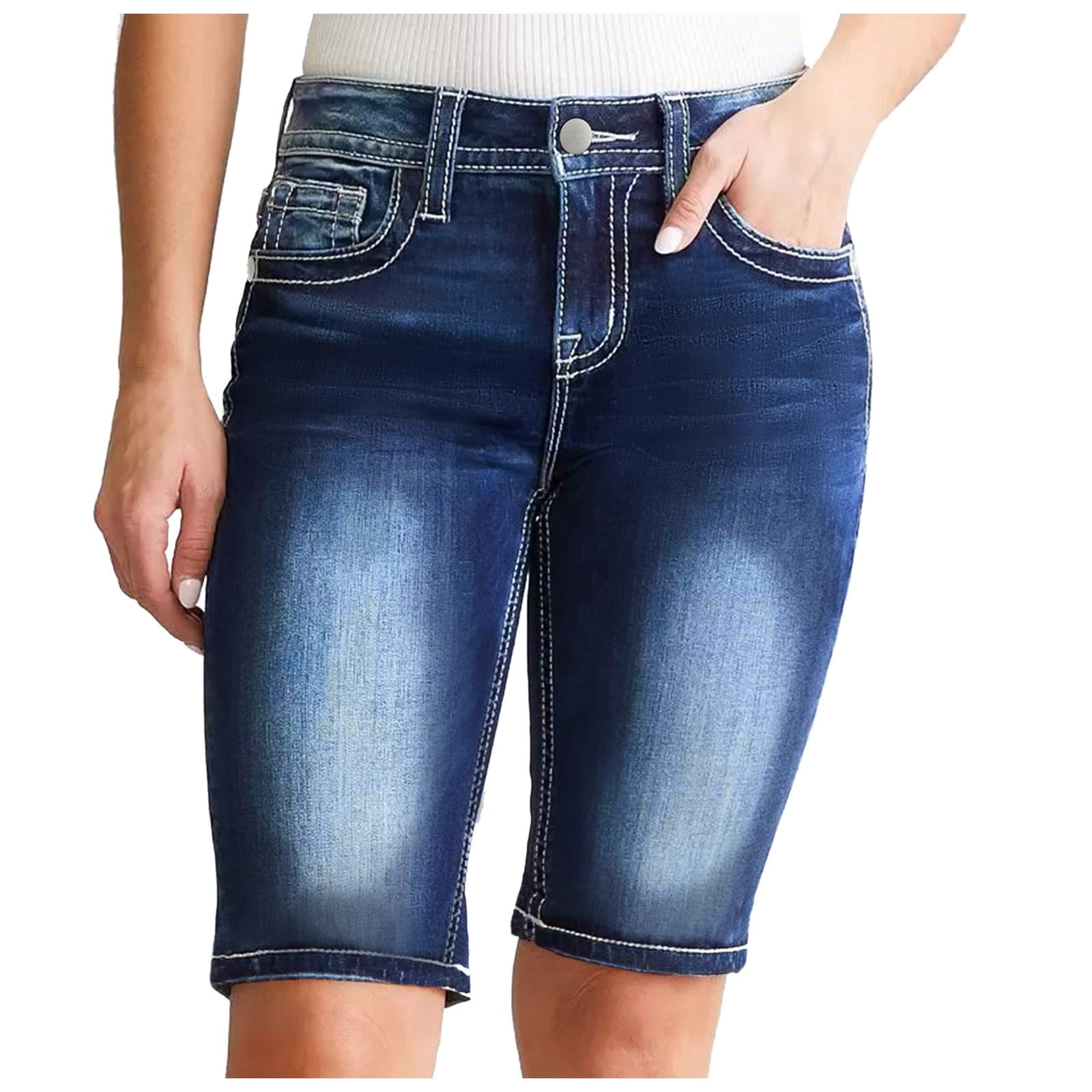 Hienoo Women's Jean Shorts Stretch Slim Fit Denim Bermuda Shorts with ...