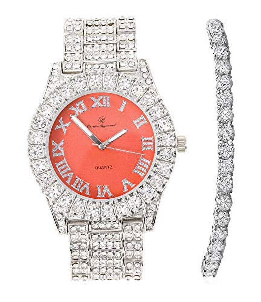 Women's Big Rocks Bezel Colored Dial with Roman Numerals Fully Iced Out ...