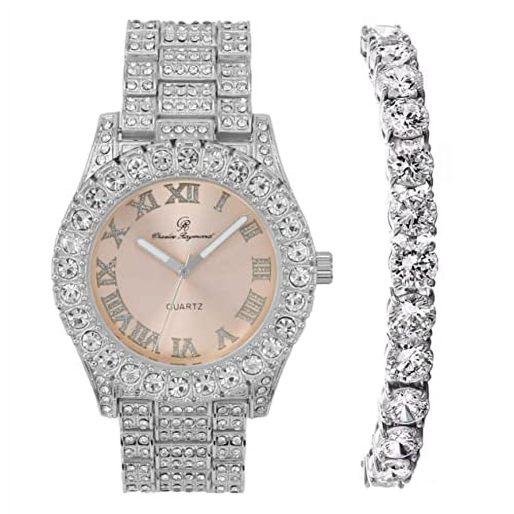 Women's Big Rocks Bezel Colored Dial with Roman Numerals Fully Iced Out ...