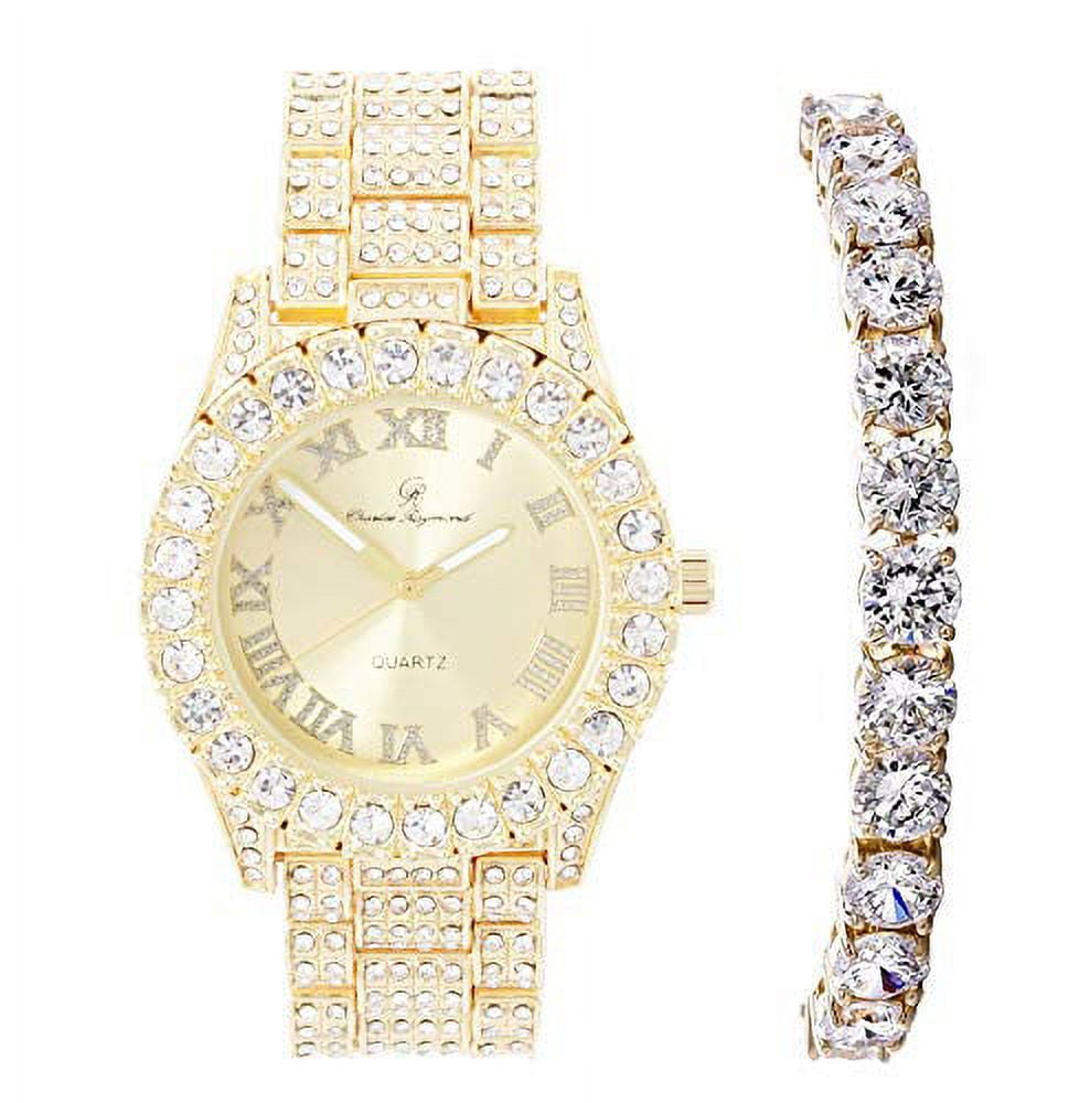 Women's Big Rocks Bezel Colored Dial with Roman Numerals Fully Iced Out ...