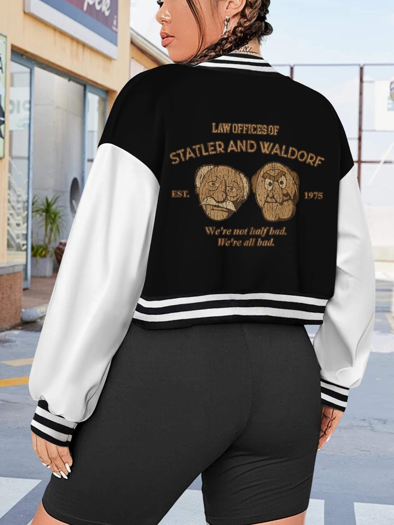 Women's Big Size Vintage Baseball Jacket Hoodie Muppets Show Statler ...