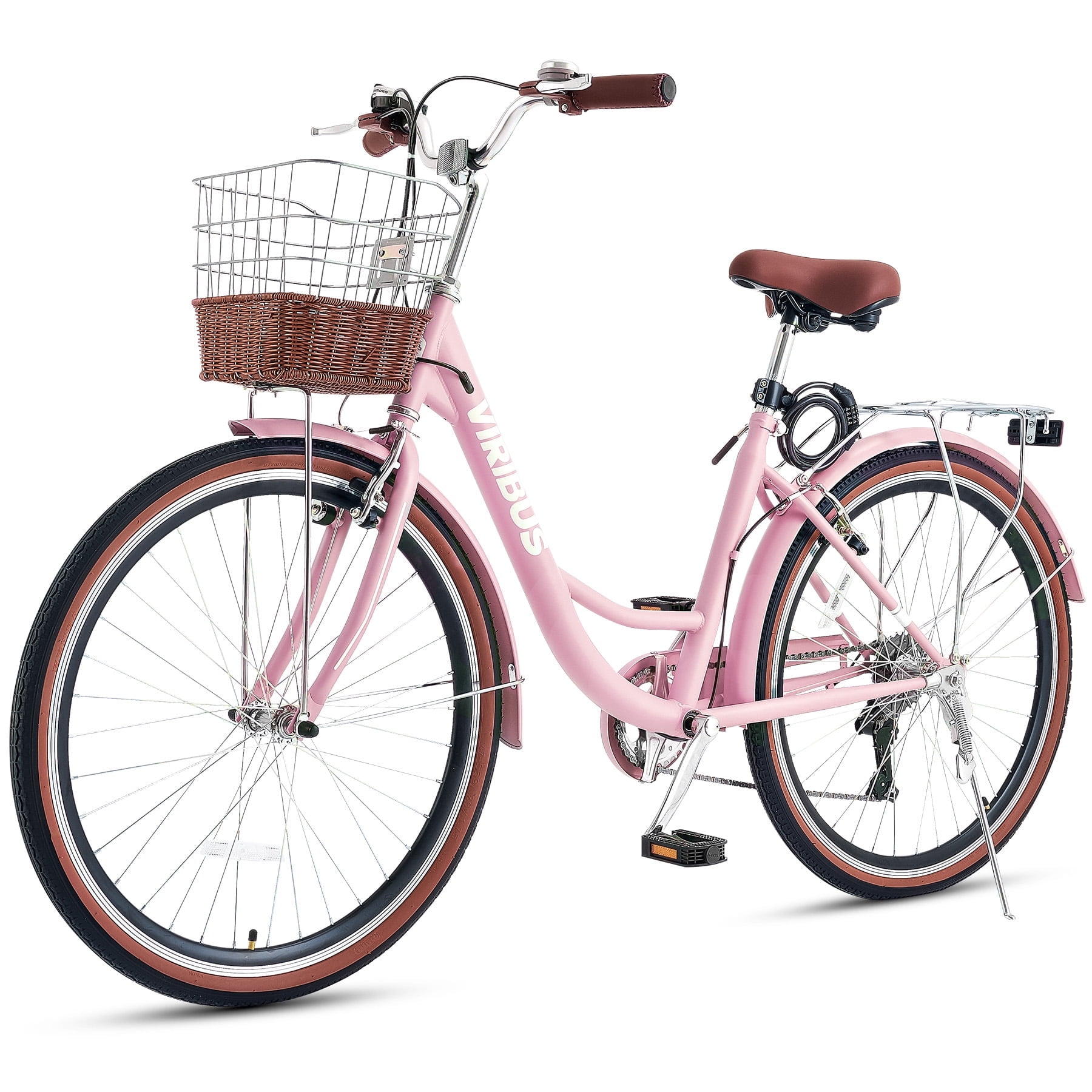 Walmart Women s 24 inch Pink Beach City Cruiser Bike with 7 Speed Basket Rack Walmart