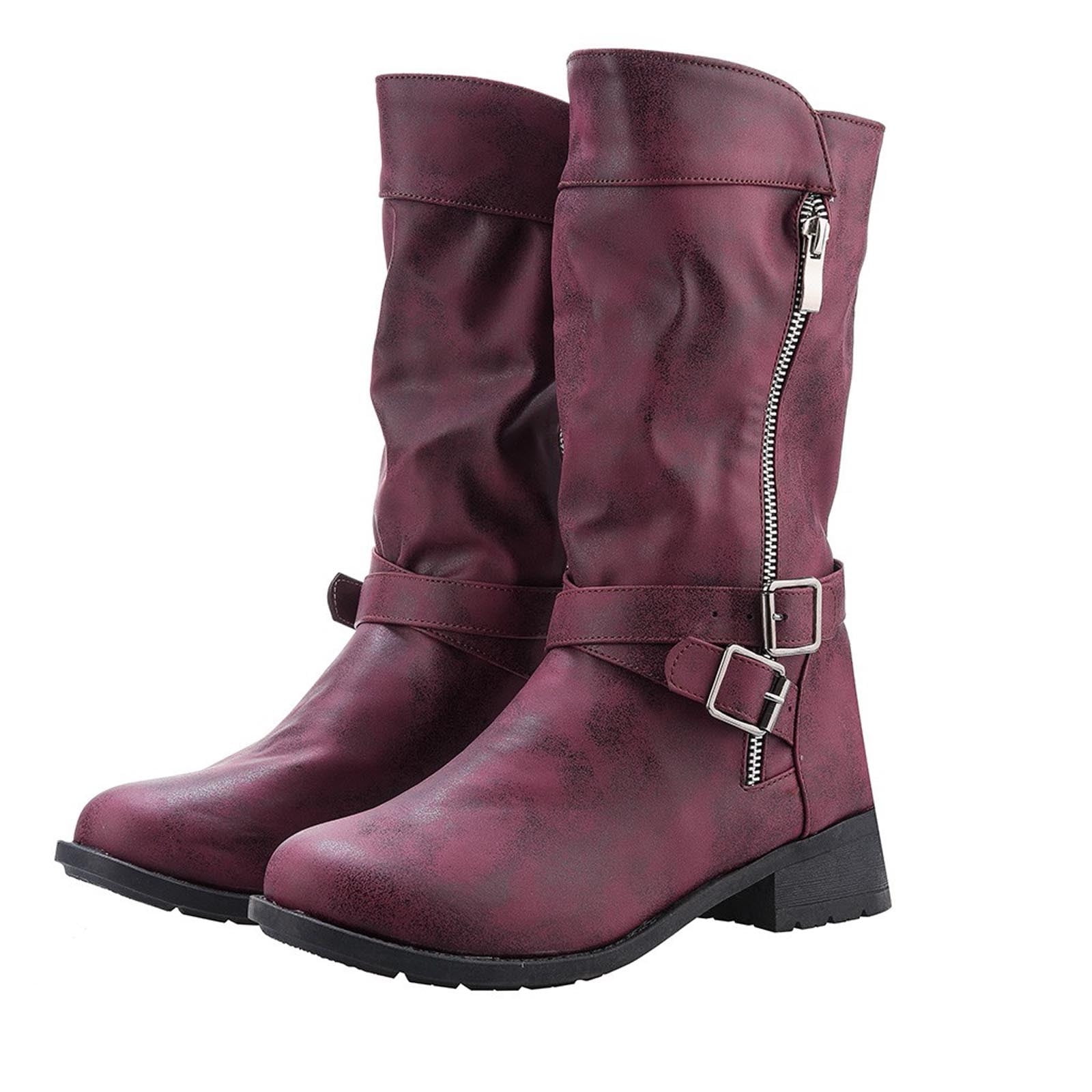 Women's Biker Boots Mid Calf Motorcycle Fashion Festival Boots Combat ...