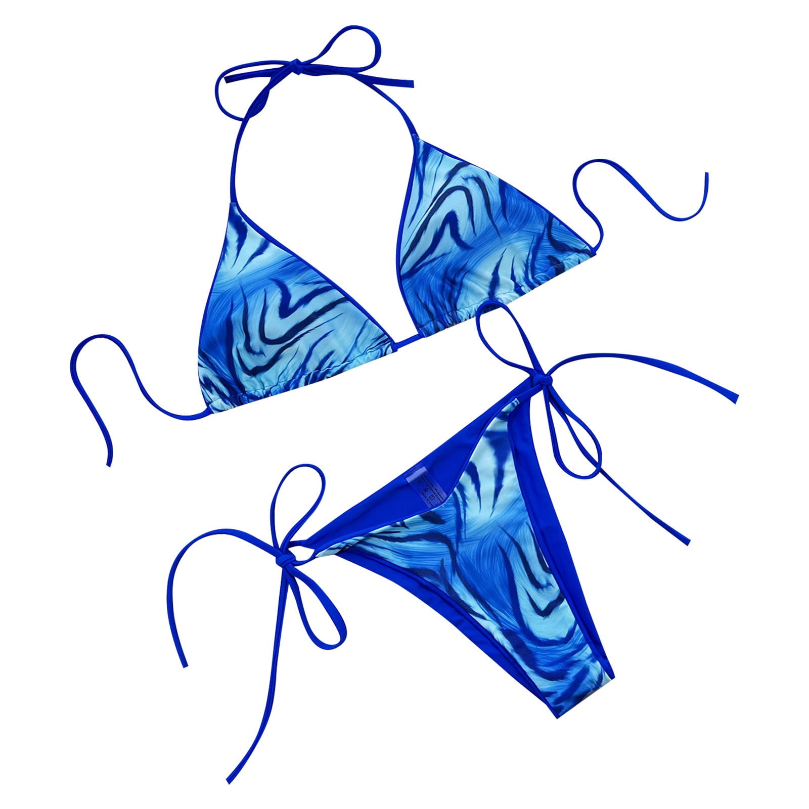 Womens Bikini Print Swimwear Strap Top Sided Tie Bottom Two Piece