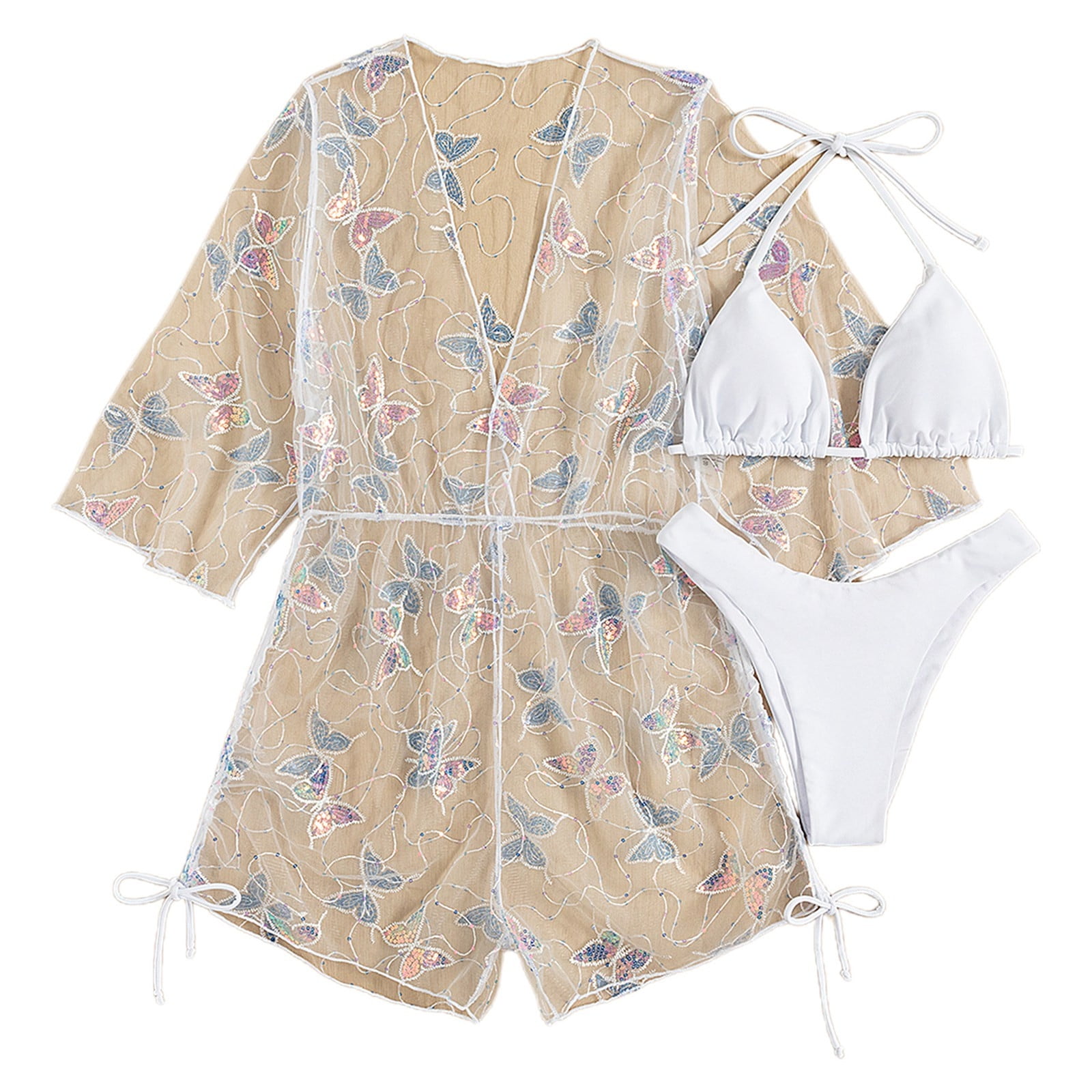 Women's Bikini Sets High Waisted 3 Piece Swimsuit Mesh Three Print Sexy ...