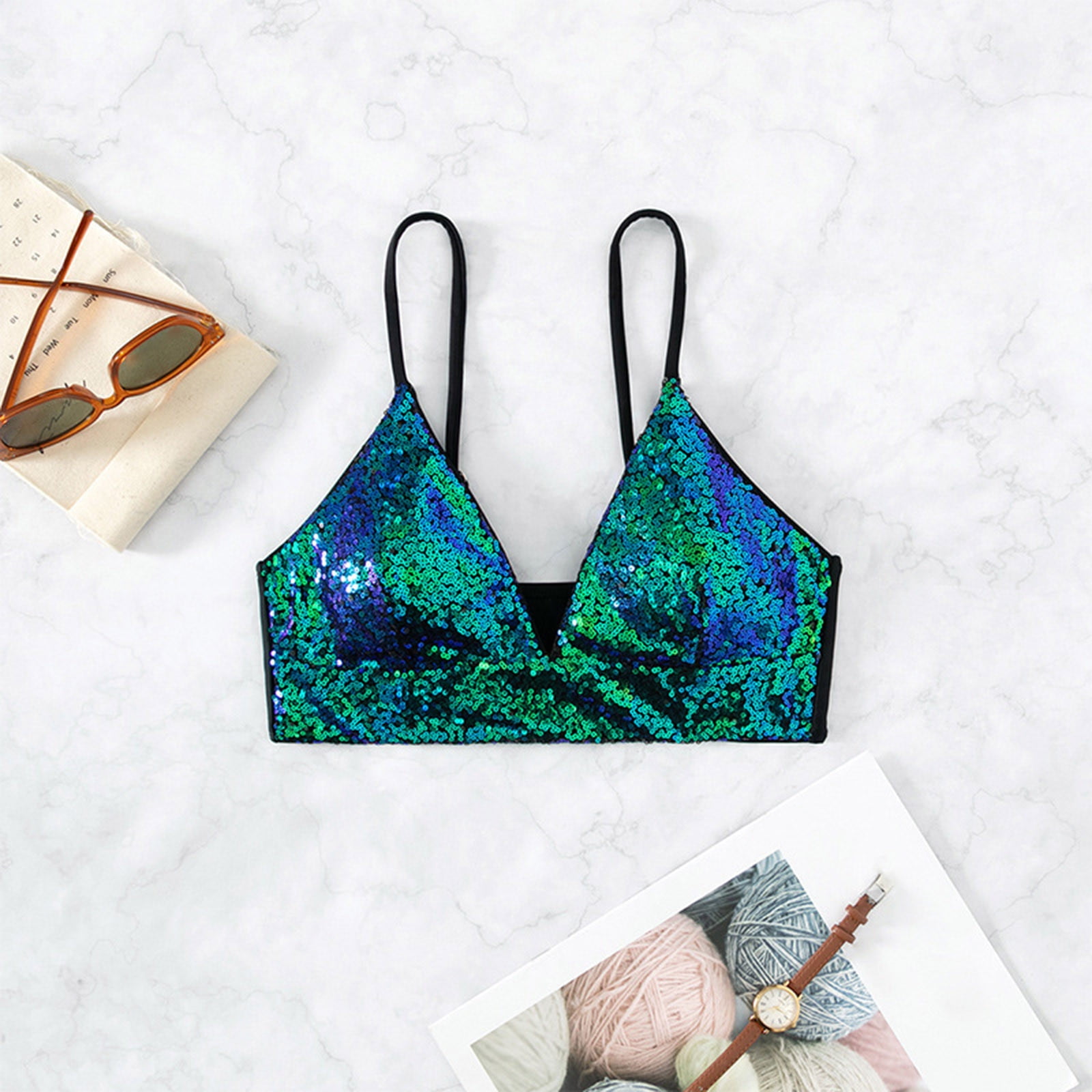Hauaitttt Women's Bikini Top Lingerie Bra Sequin Color Swimsuit with ...