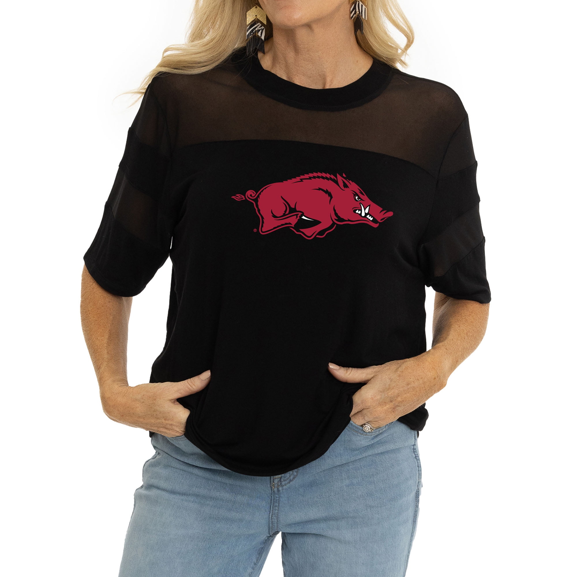 Women's Black Arkansas Razorbacks Relaxed Avery Power Mesh Fashion ...