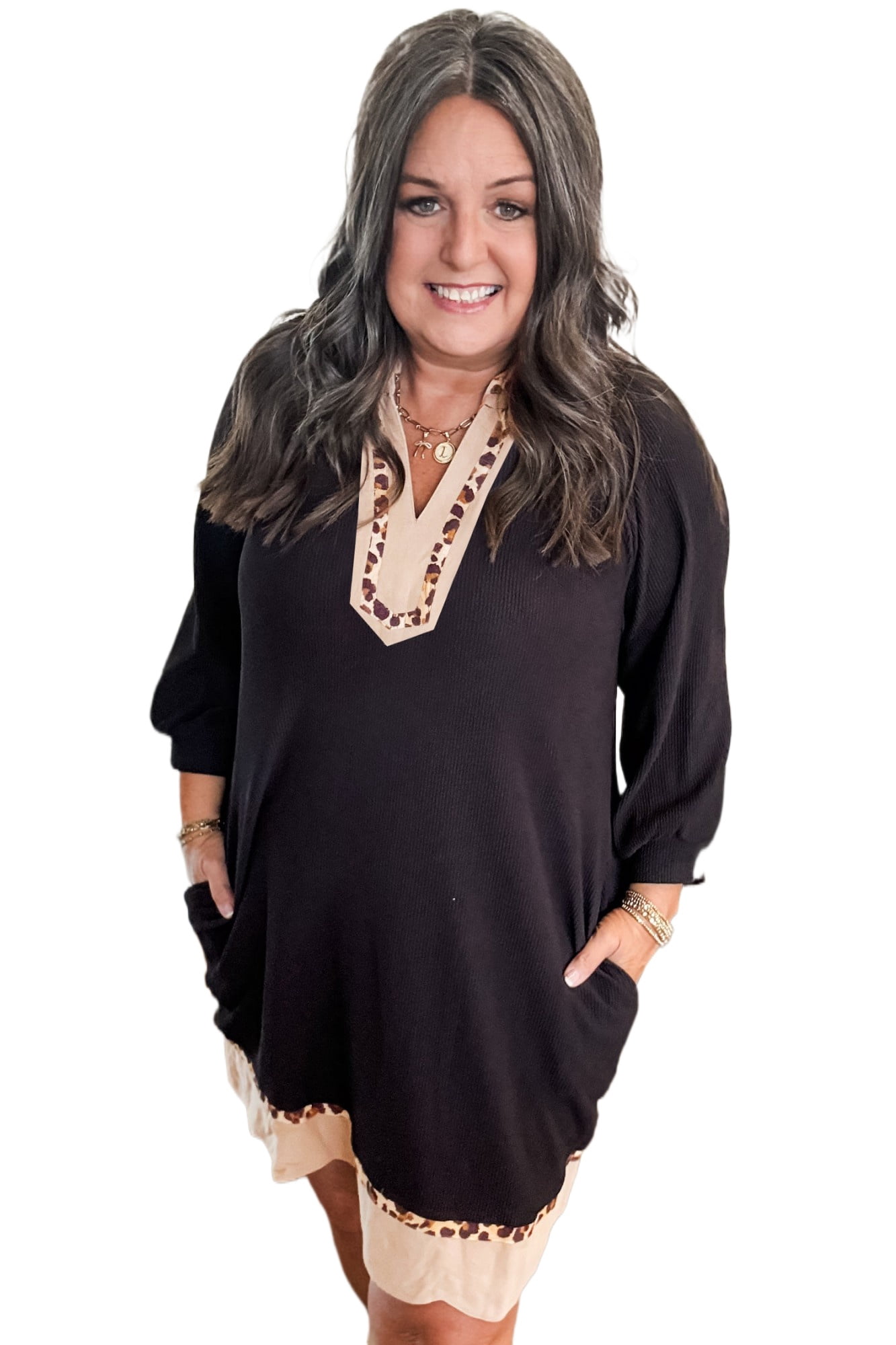 Women's Black Contrast Color Block Plus Size Ribbed Dress – Chic Daily ...
