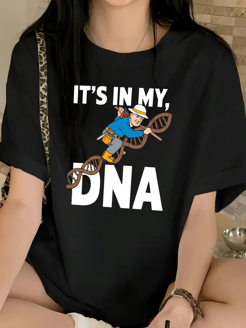 Women's Black Cotton DNA Helix Graphic T-Shirt - "It's In My DNA ...