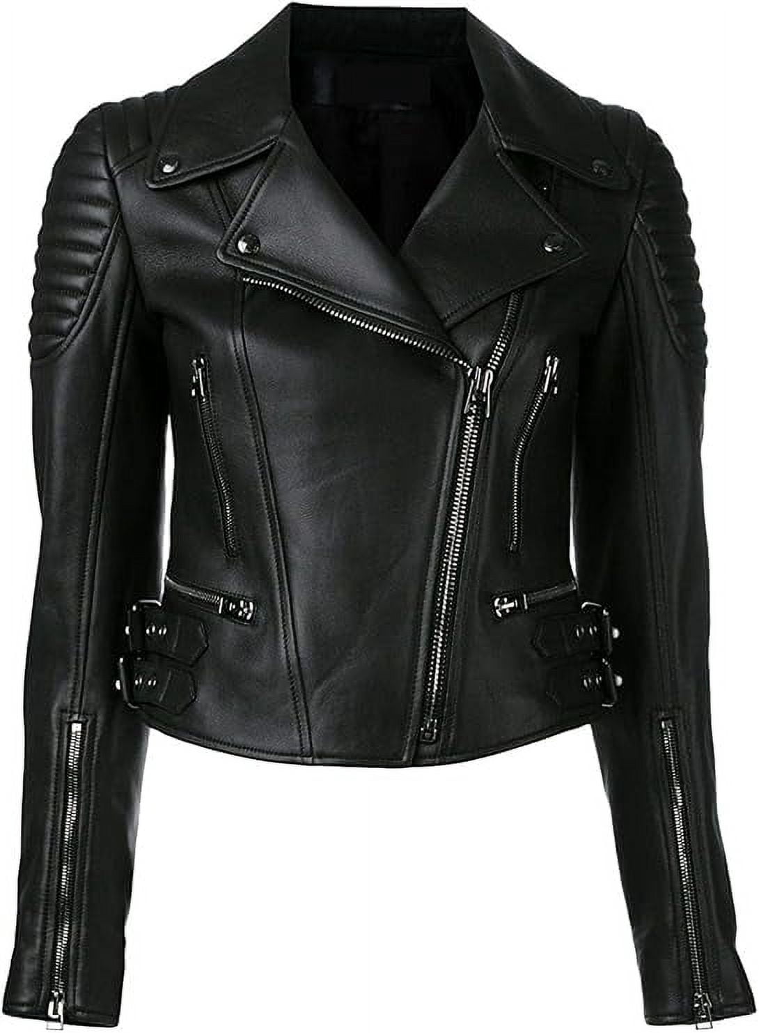 Women's Black Lambskin Real Leather Stylish Collared Jacket Biker ...