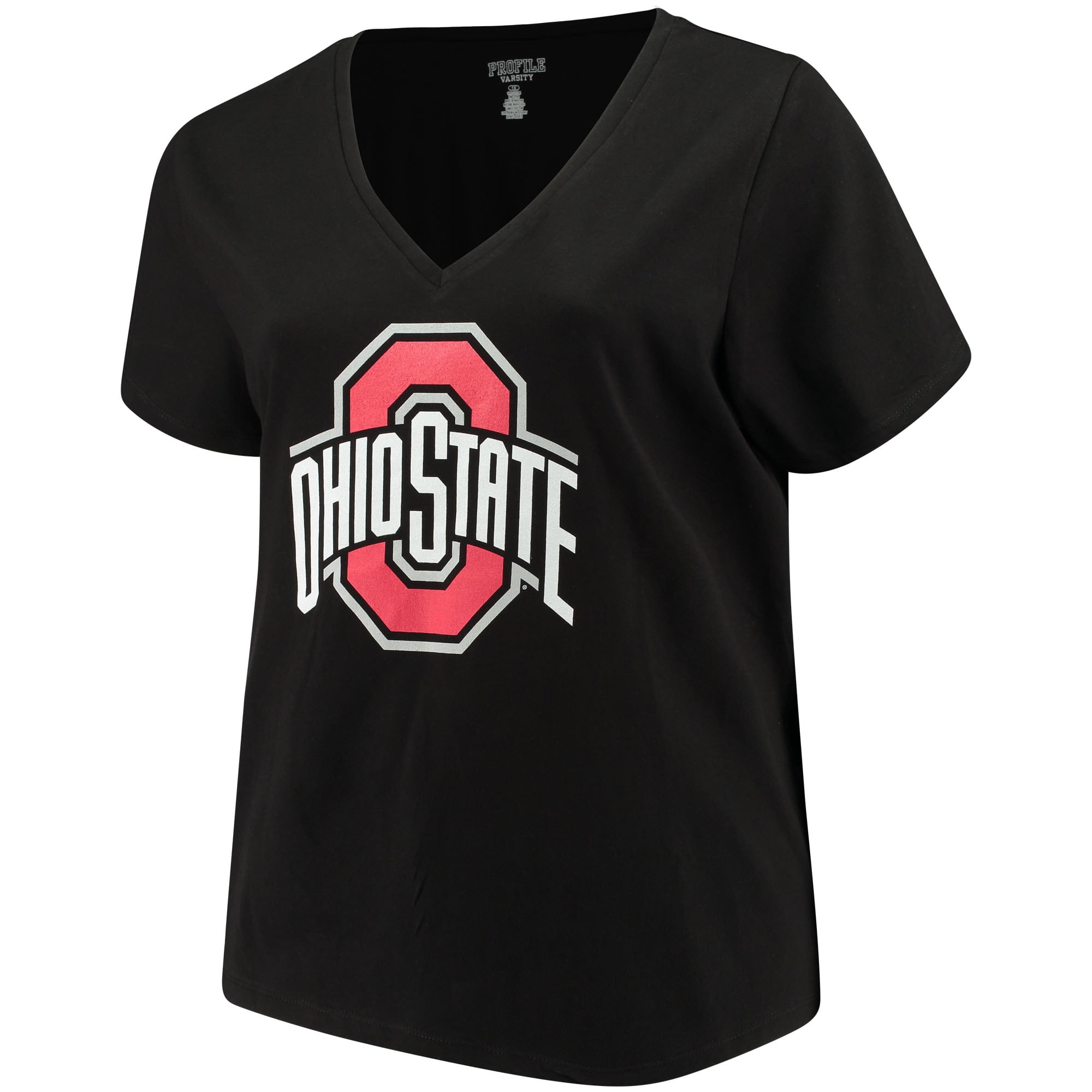 Women's Black Ohio State Buckeyes Plus Size Primary Logo V-Neck T-Shirt ...