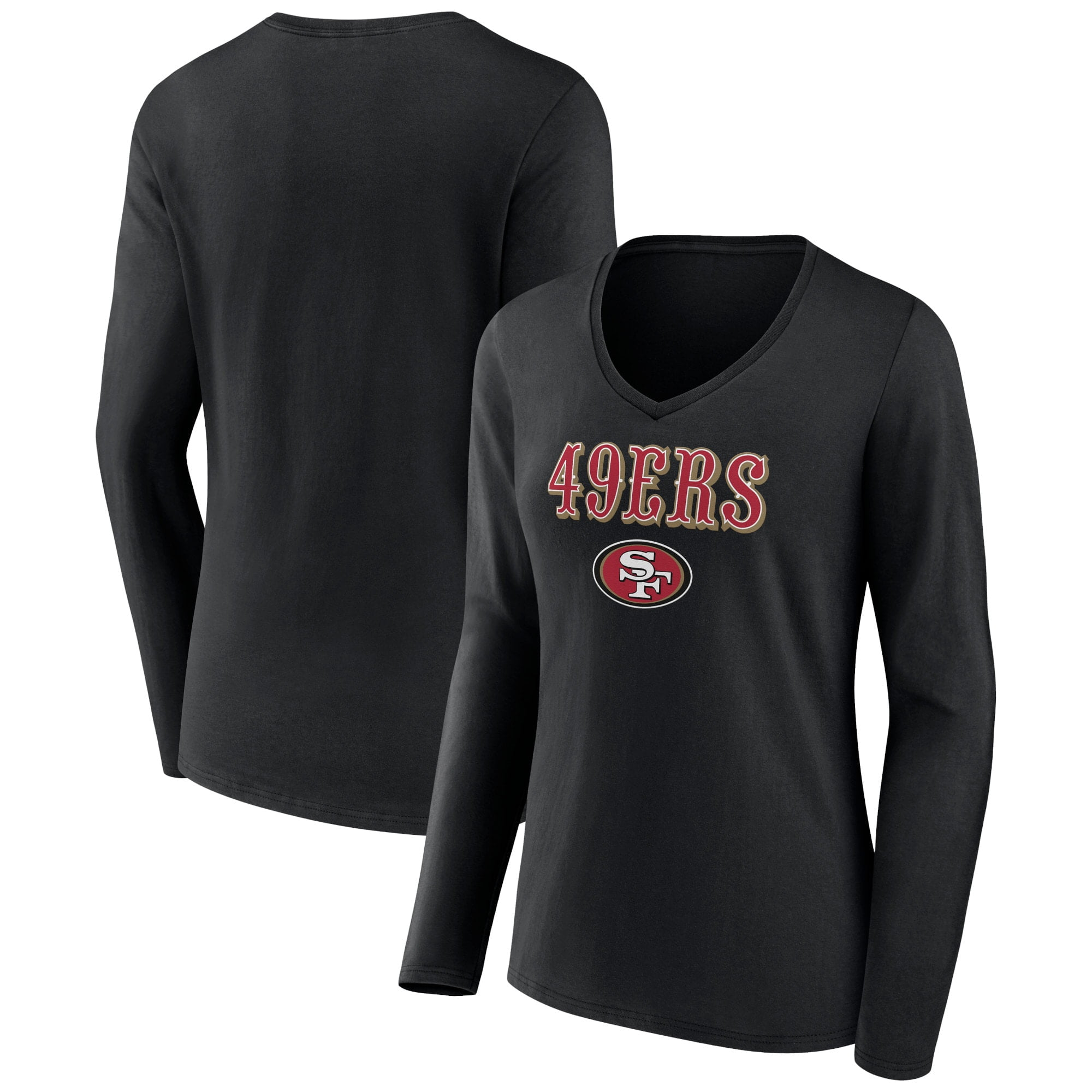 Women's Black San Francisco 49ers Logo Team Lockup Long Sleeve V-Neck T ...