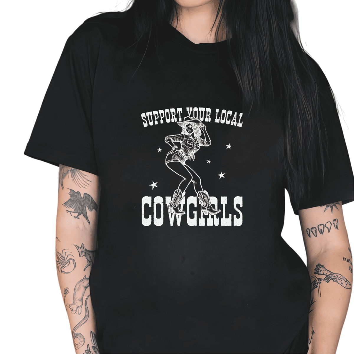 Women's Black Support Your Local Cowgirls Print Tshirt Graphic Tees ...