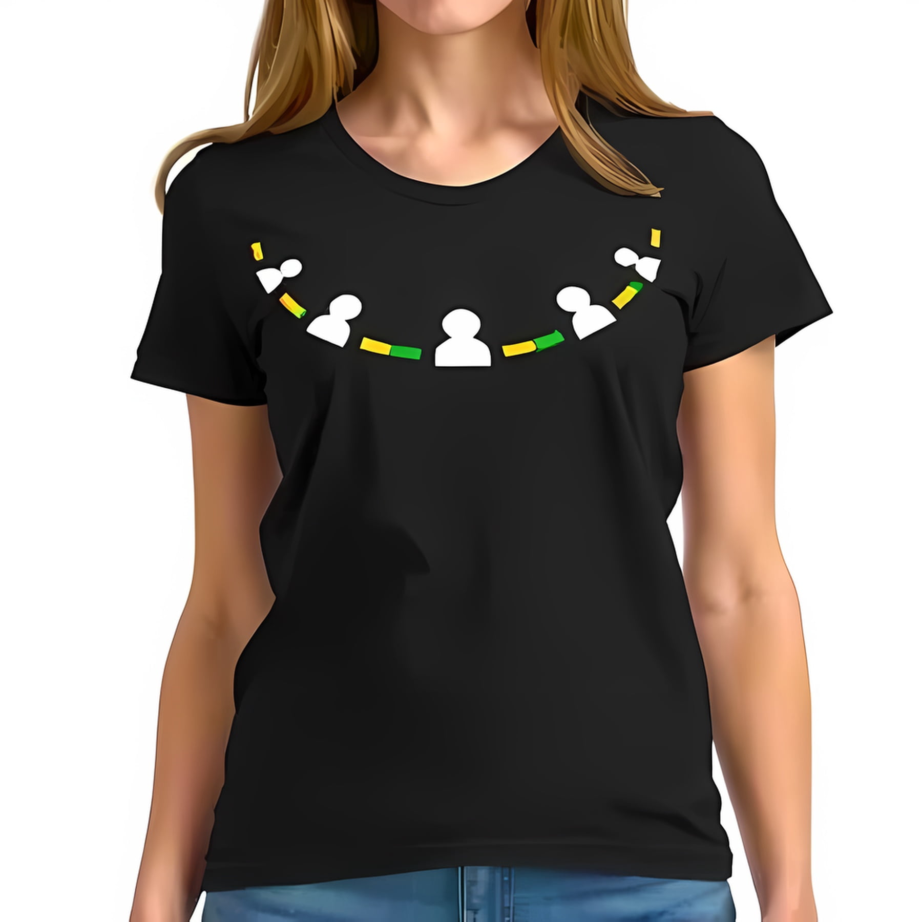 Women's Black T-Shirt with Graphic Design of White Silhouettes and ...