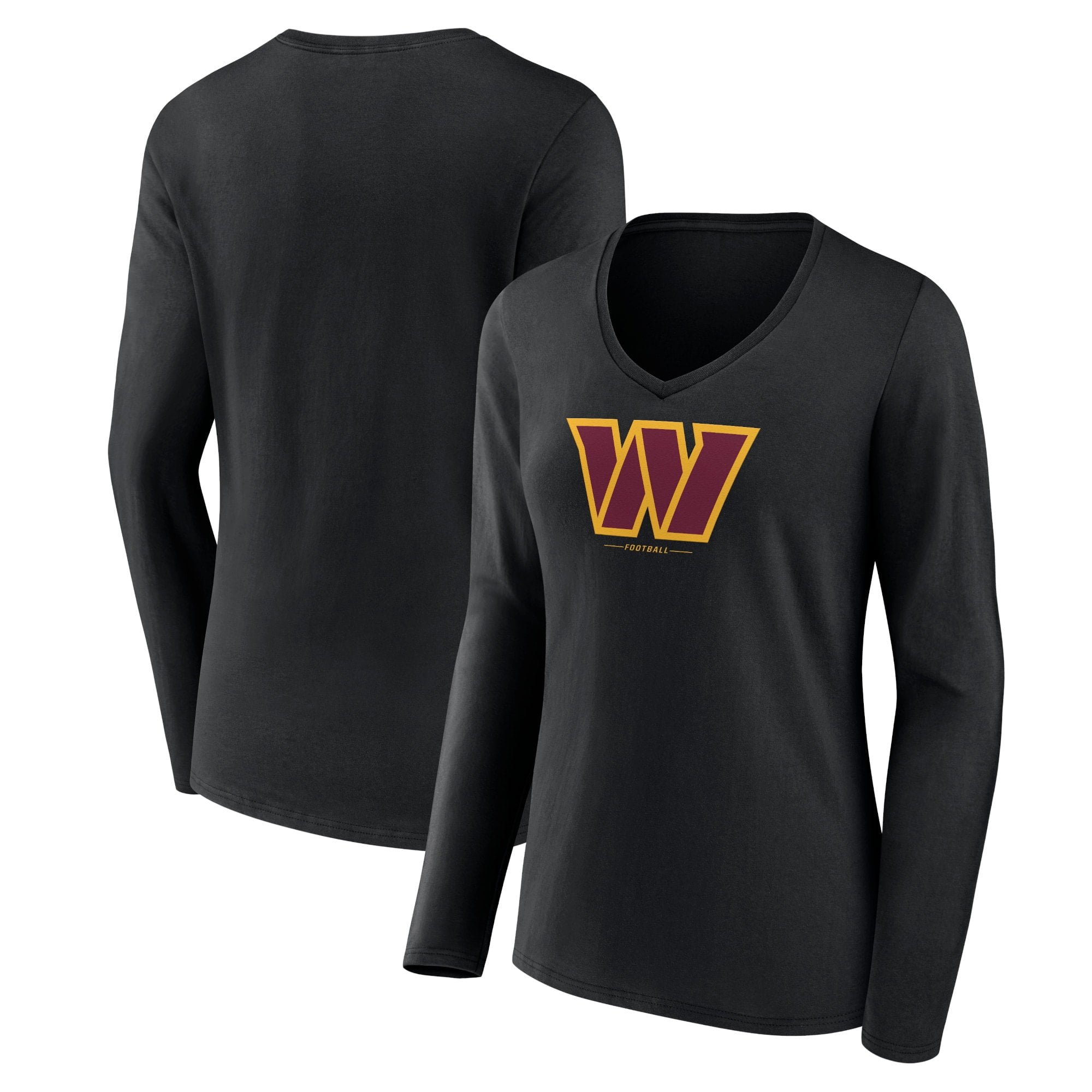Women's Black Washington Commanders Logo Team Lockup Long Sleeve V-Neck ...