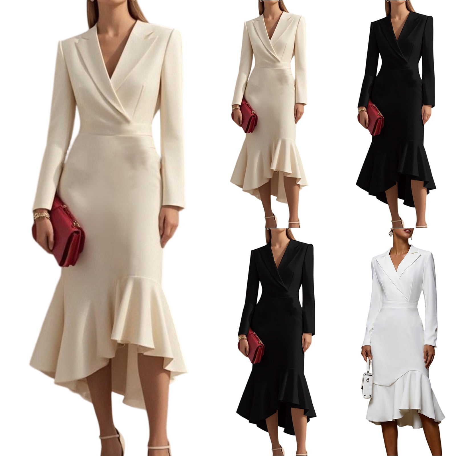 Women's Blazer Dress Suit Dress Long Sleeve Notch Collar Waist Defining ...
