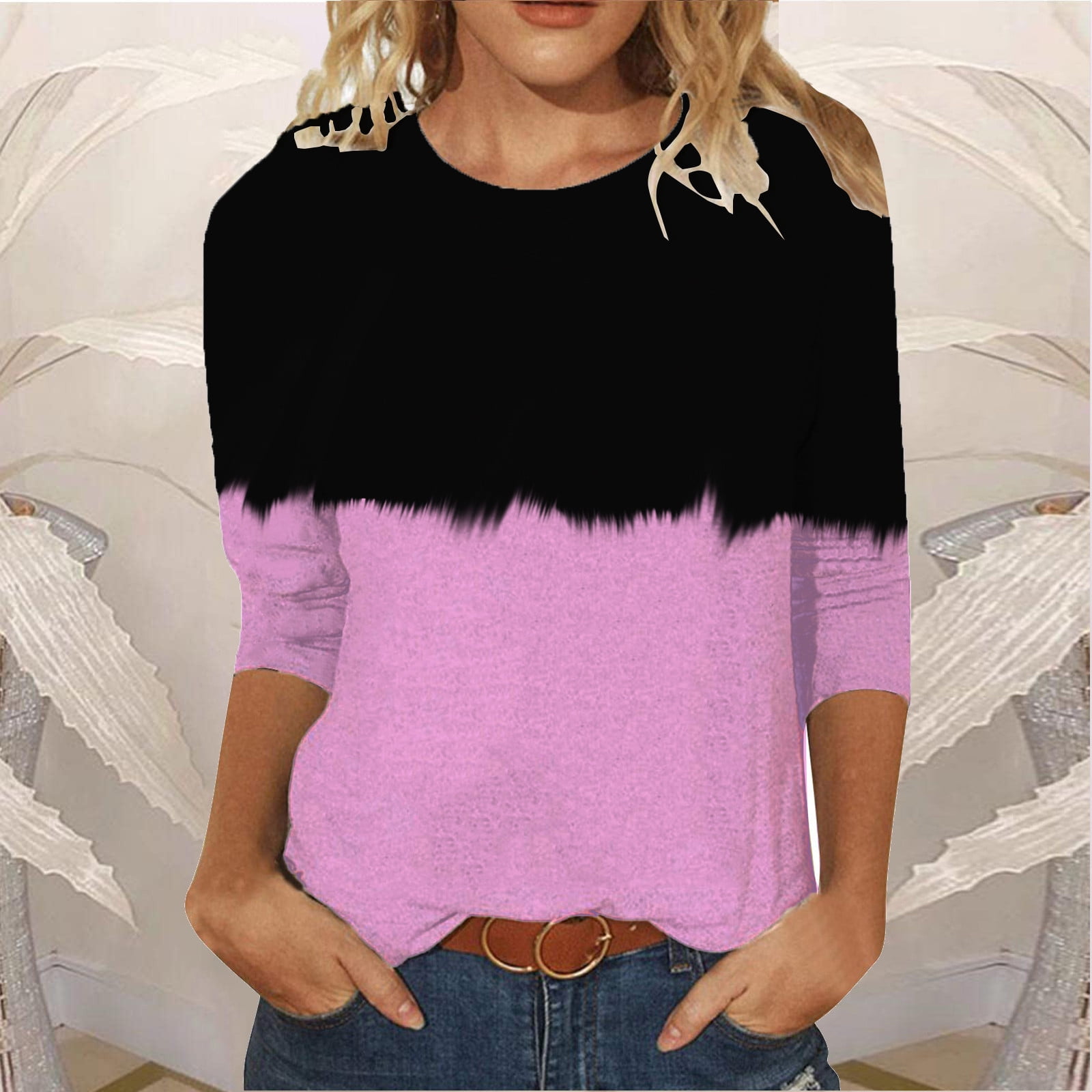 Women's Blouses 3/4 Sleeve Women's Tees Women's Fashion Printed T-Shirt ...