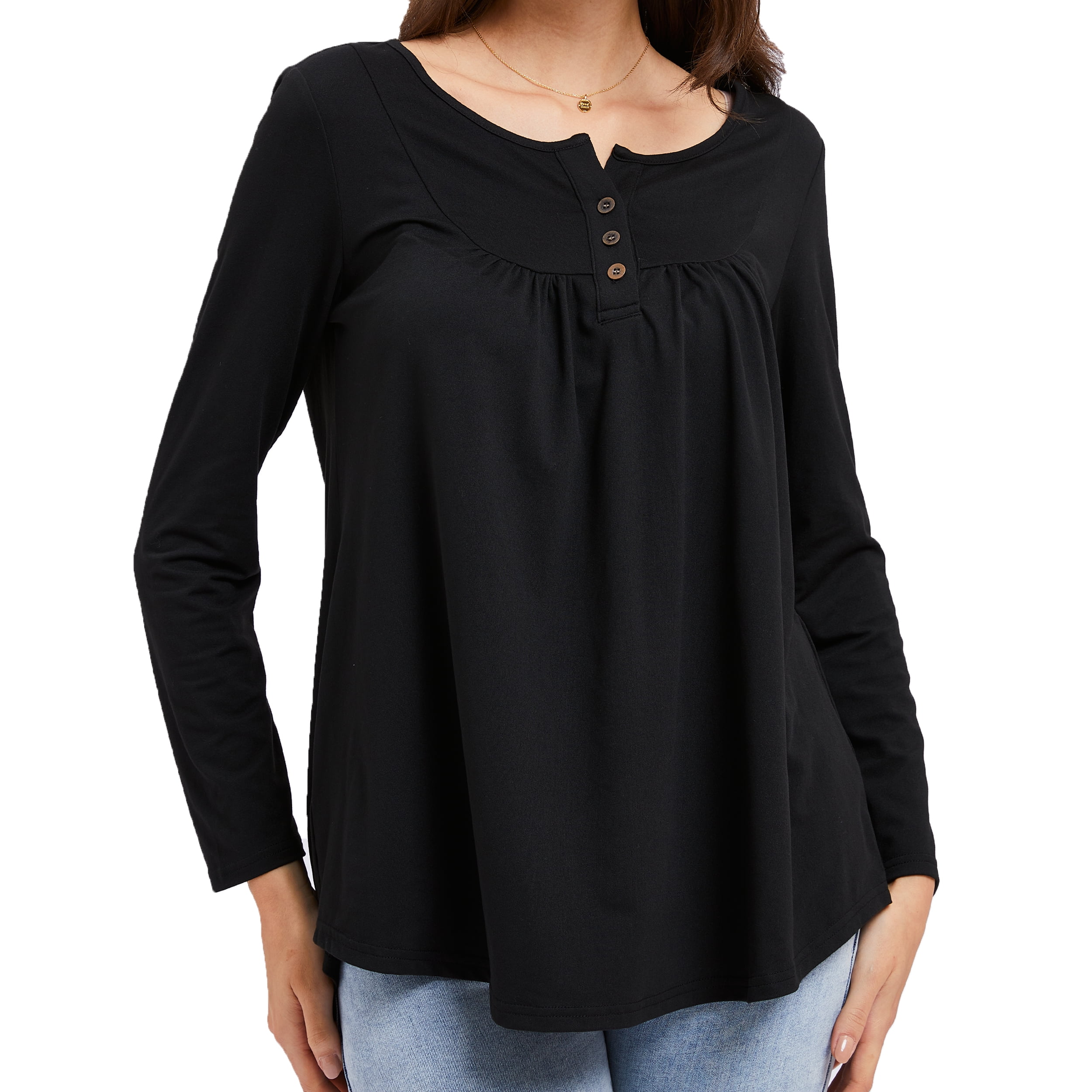 Womens Blouses Casual Long Sleeve Tops Plus Size Swing Button Down ...