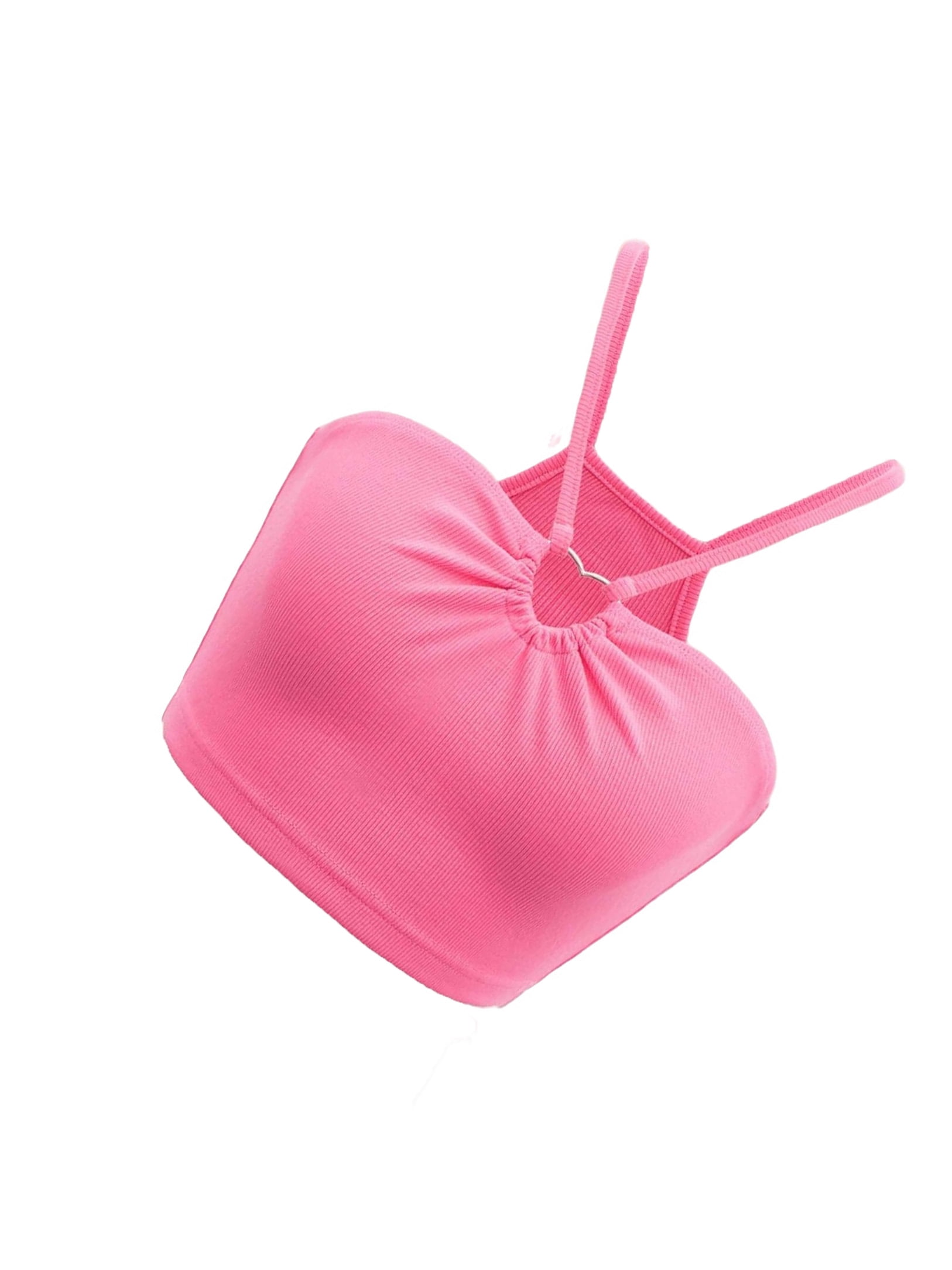 Women's Blouses & Tee Crop High Stretch Plain Sexy Plain Cami Spaghetti Strap Pink Tank Tops ...