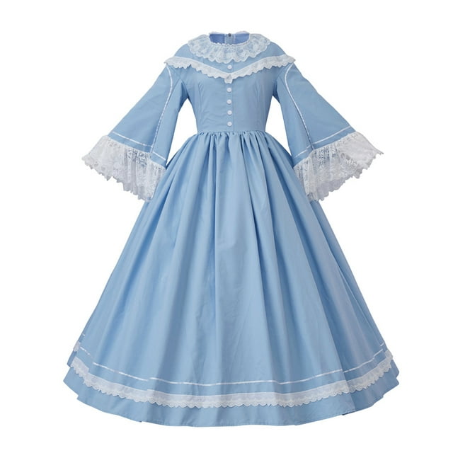 Women's Blue Civil War Dress Medieval Victorian Rococo Ball Gown ...