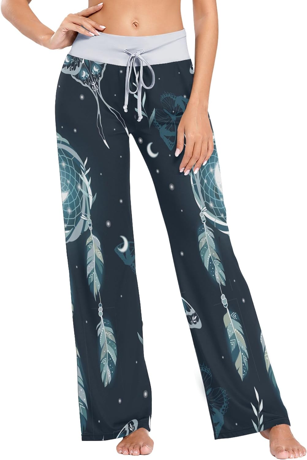 Women's Blue Dreamcatcher Moon Butterfly Pajama Pants, Casual Pajama ...