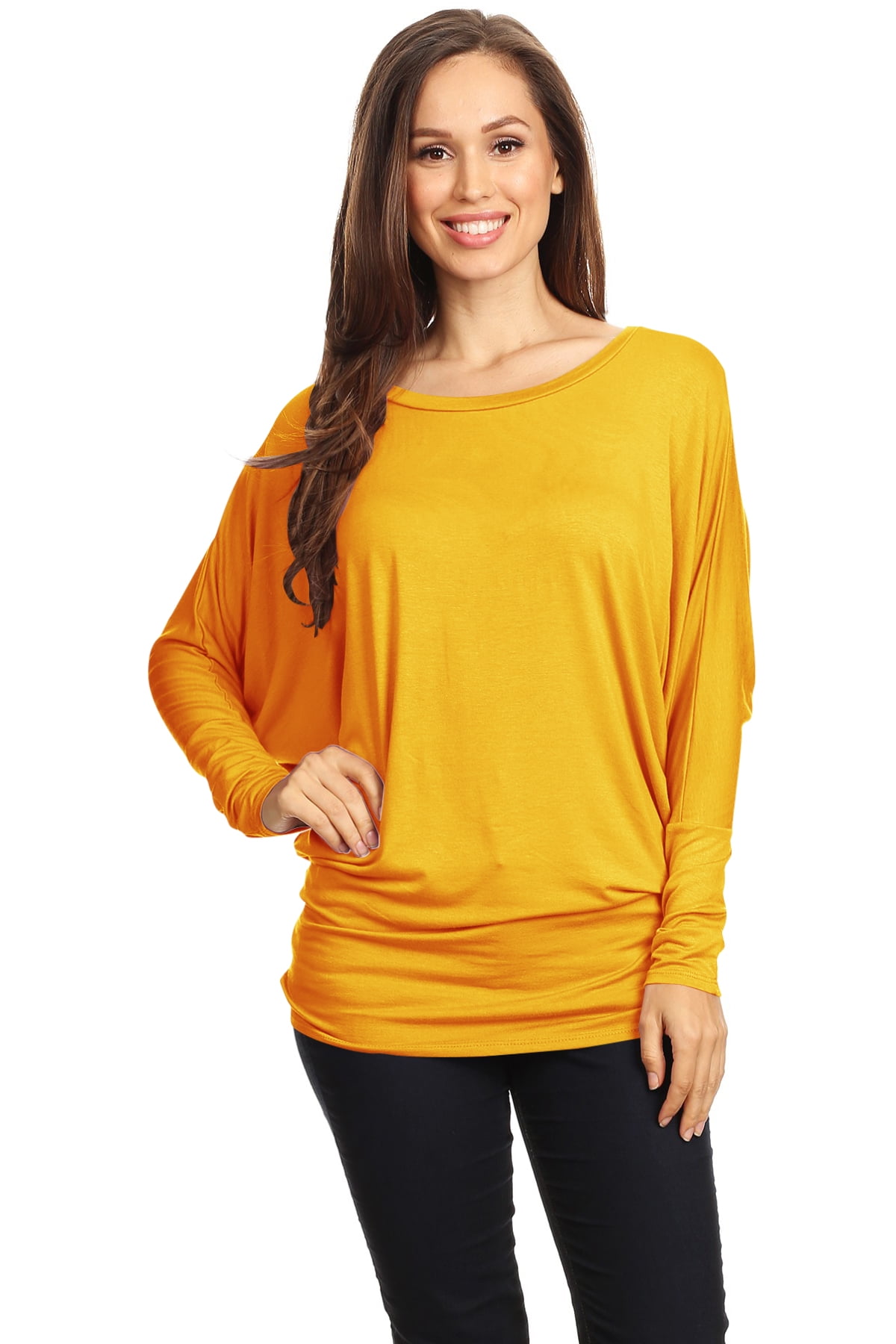 Women's Boat Neck 3/4 Dolman Sleeve Basic Top Regular & Plus Size Made ...